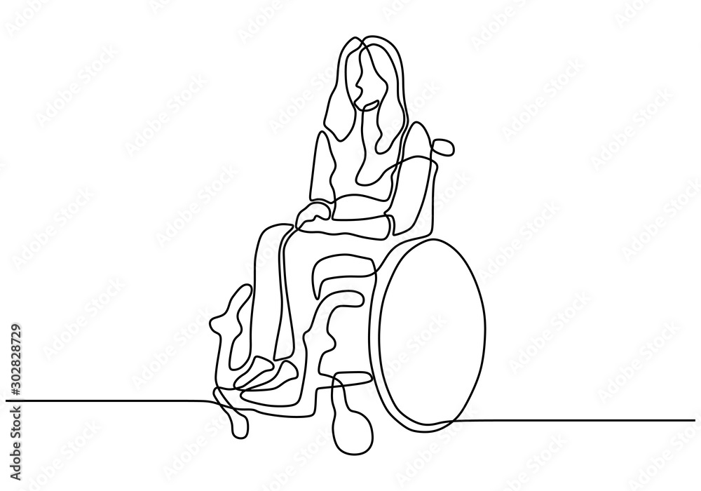 One line drawing of disability woman continuous sketch vector. Hand ...