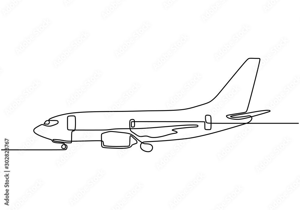 Airplane continuous one line drawing minimalism design vector ...