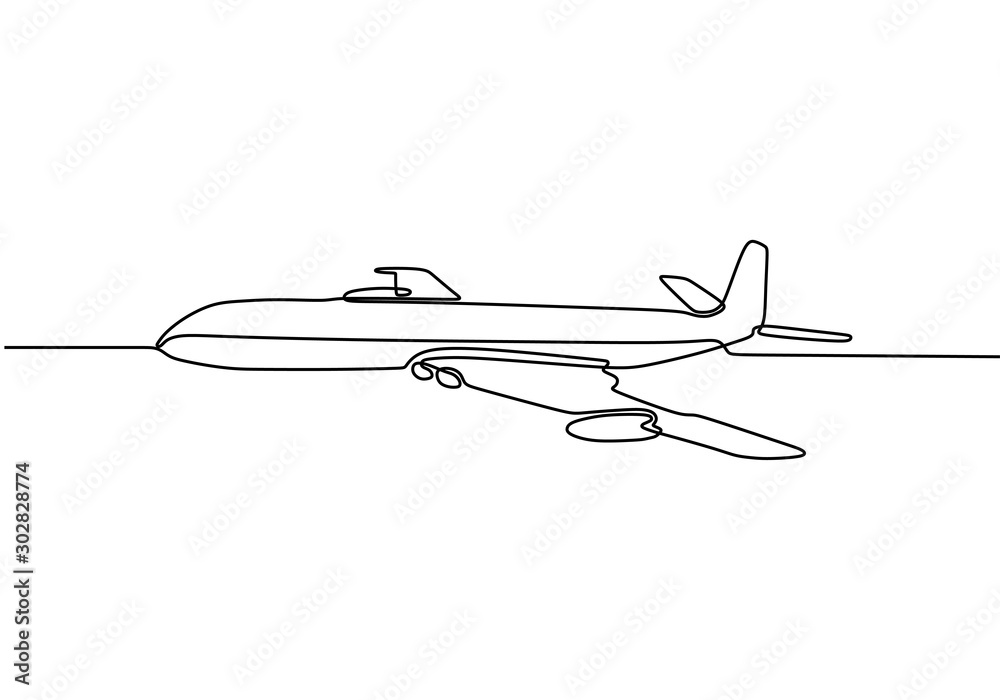 one line drawing of airplane isolated vector object - passenger plane ...