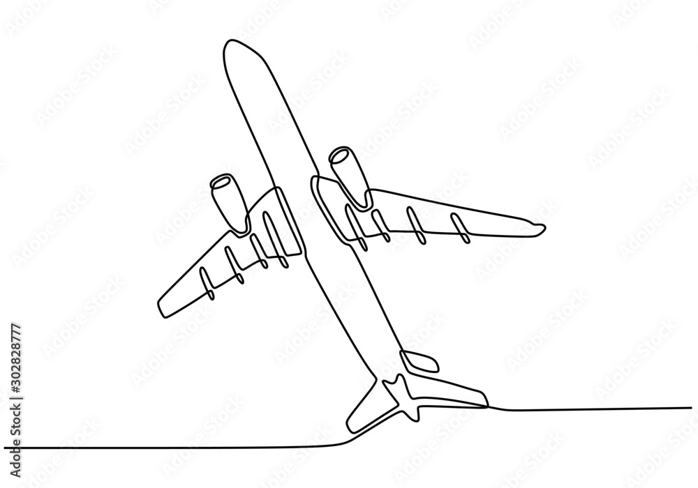 Jet aircraft continuous one line drawing. Airplane aviation hand drawn ...