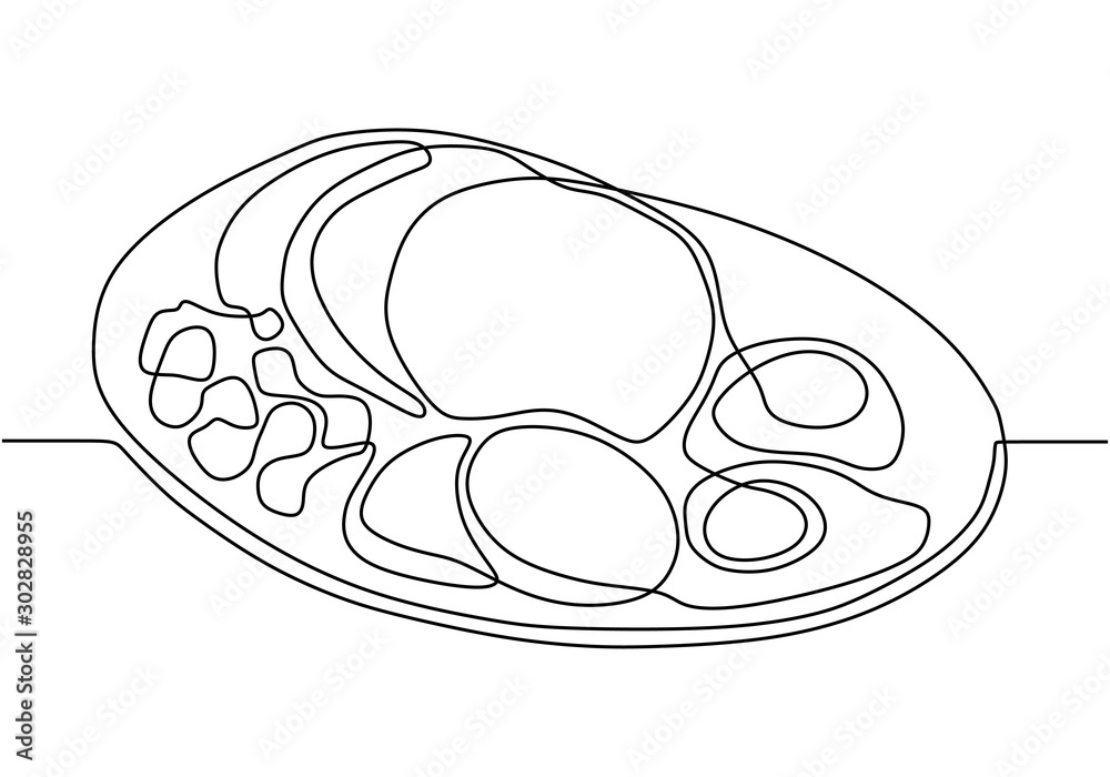 Food on the plate continuous one line drawing. Vector meal for eating ...