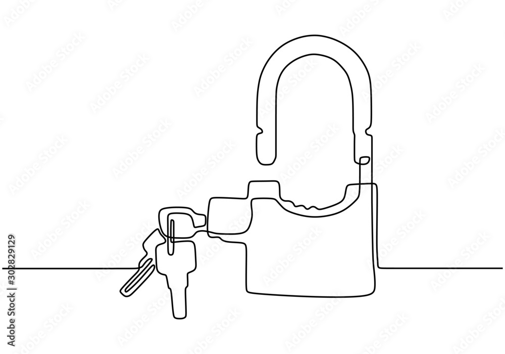Padlock one line drawing continuous hand drawn minimalism vector ...