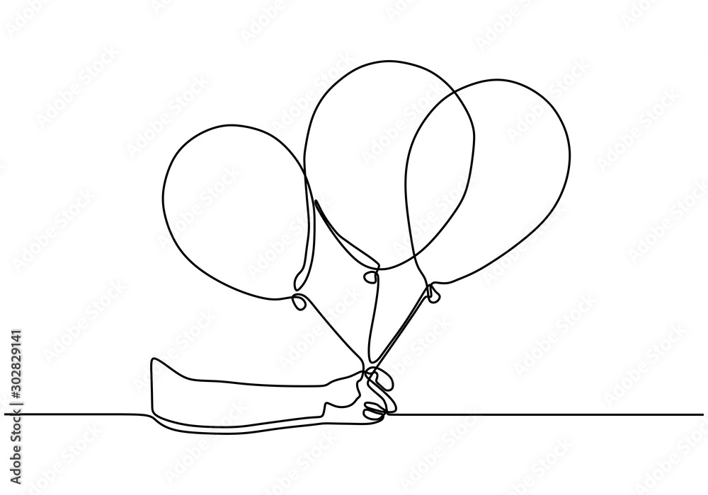 Balloon one continuous line drawing. Minimalism design of balloons ...