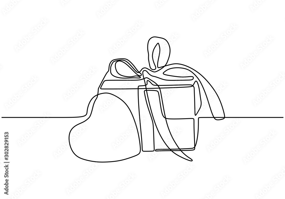 Gift one line drawing. Vector present box with ribbon minimalism vector ...