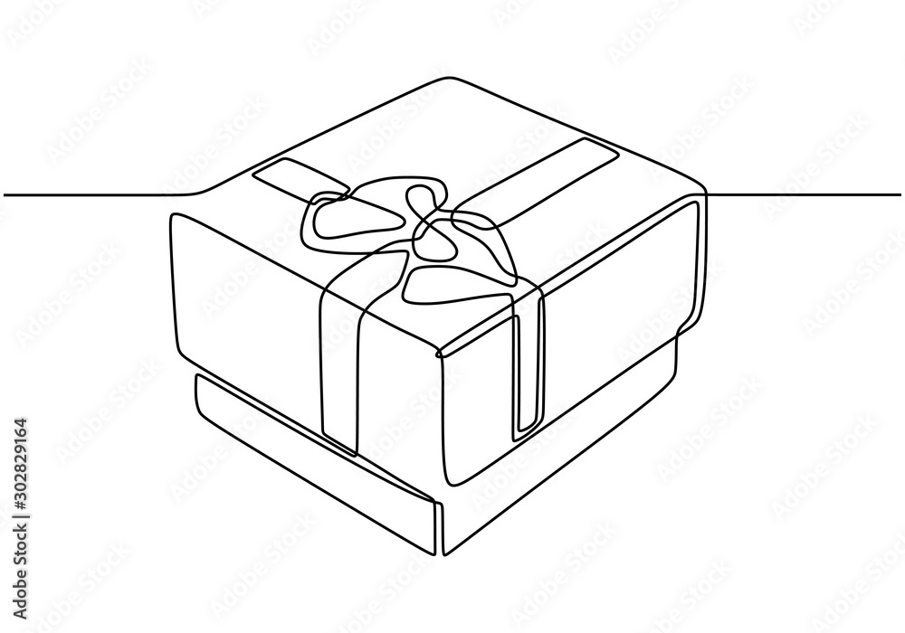 Gift one line drawing. Vector present box with ribbon minimalism vector ...