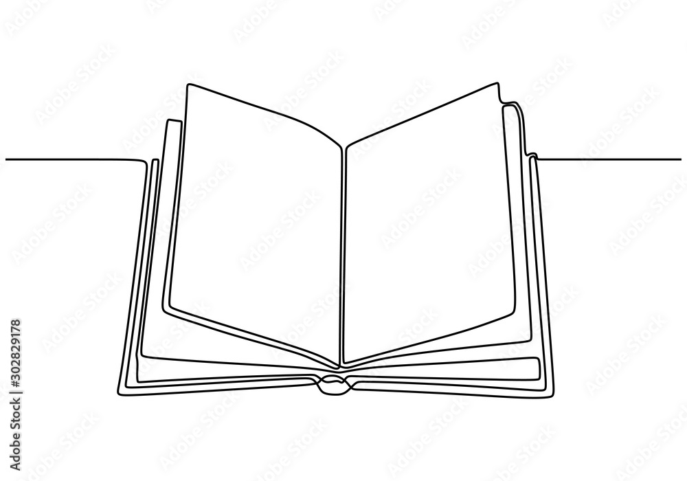 Book one line drawing banner. Continuous hand drawn minimalist ...