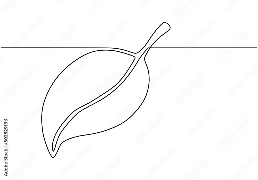 Leaf one line drawing. Continuous hand drawn sketch of leaves plant ...