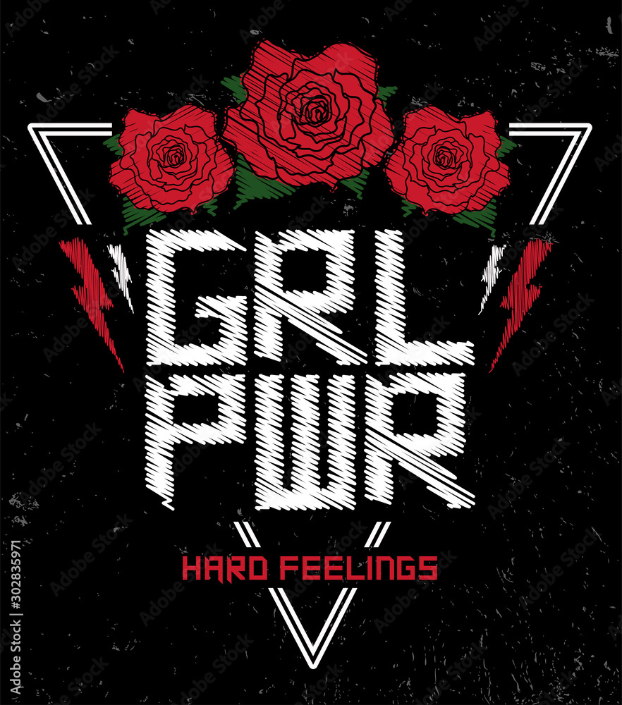 Girl power - fashion patch or badge. Embroidery Rose with Leaves for ...