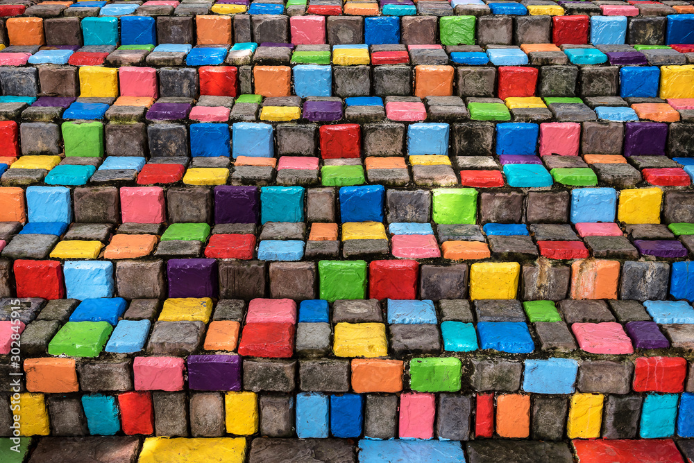 Stacked Multicolor and Colorful cement block stair and corridor for ...