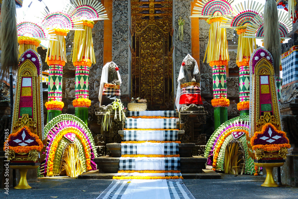 balinese temple with decoration for ceremony in Bali -Indonesia Stock ...