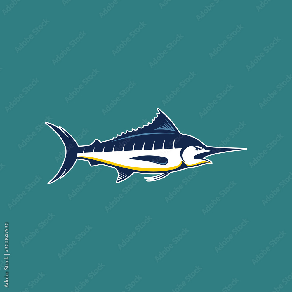 Marlin fish logo.Sword fish fishing emblem for sport club. Angry marlin ...