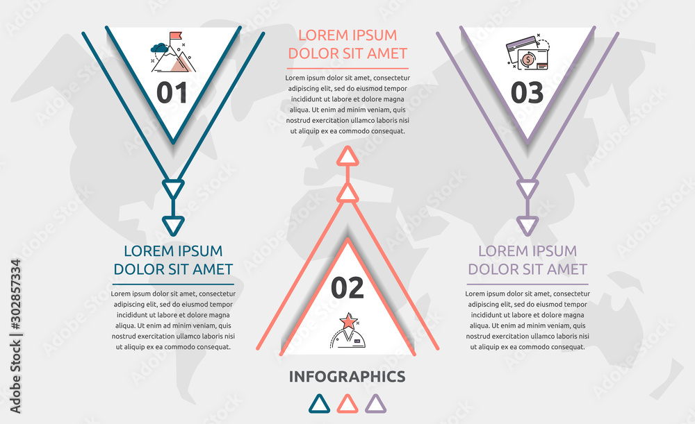 Vector flat infographic template. Line triangle with text and icons for ...