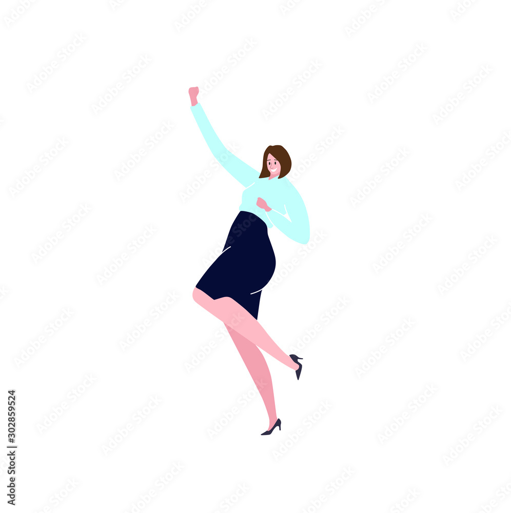 Vector woman joy pose isolated character, business girl illustration ...