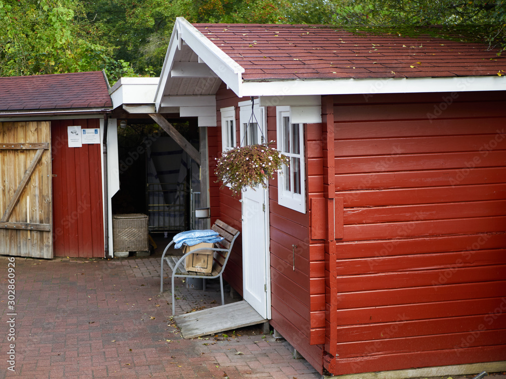 german traditional tiny red barn Stock Photo | Adobe Stock