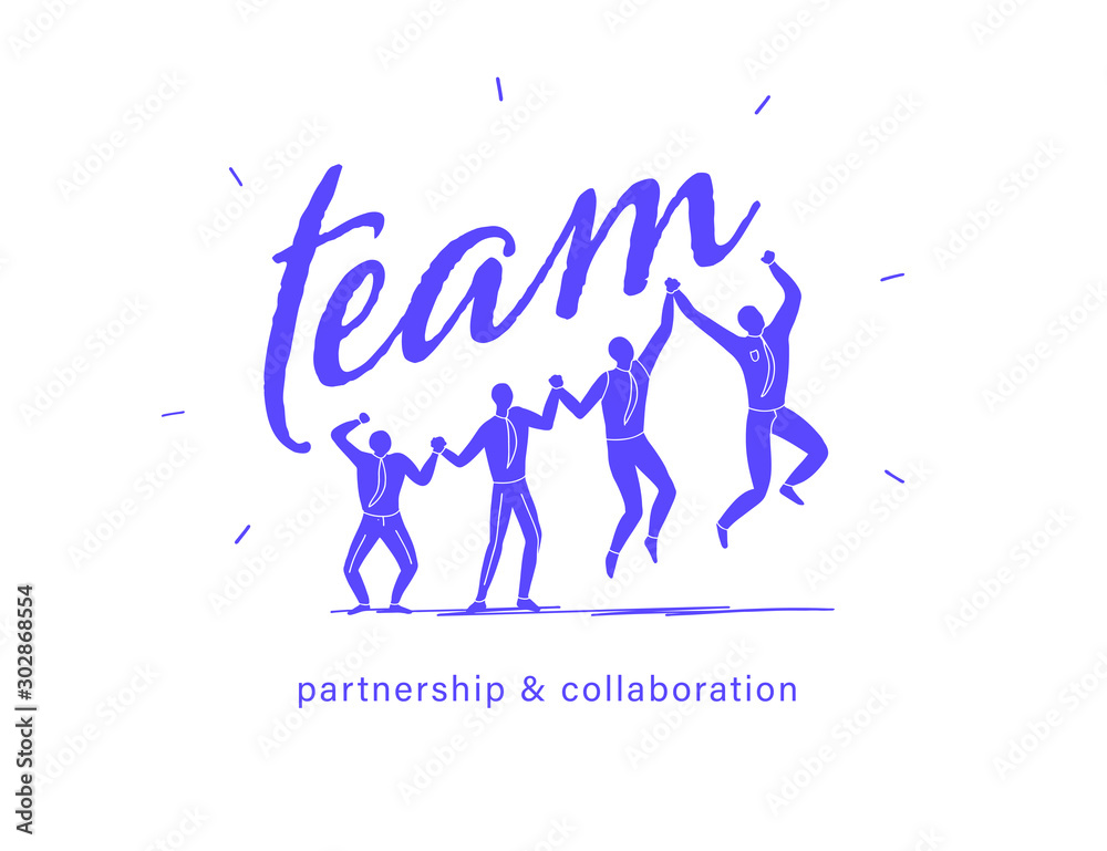 Team emblem, logo with text, happy celebrating office people group ...