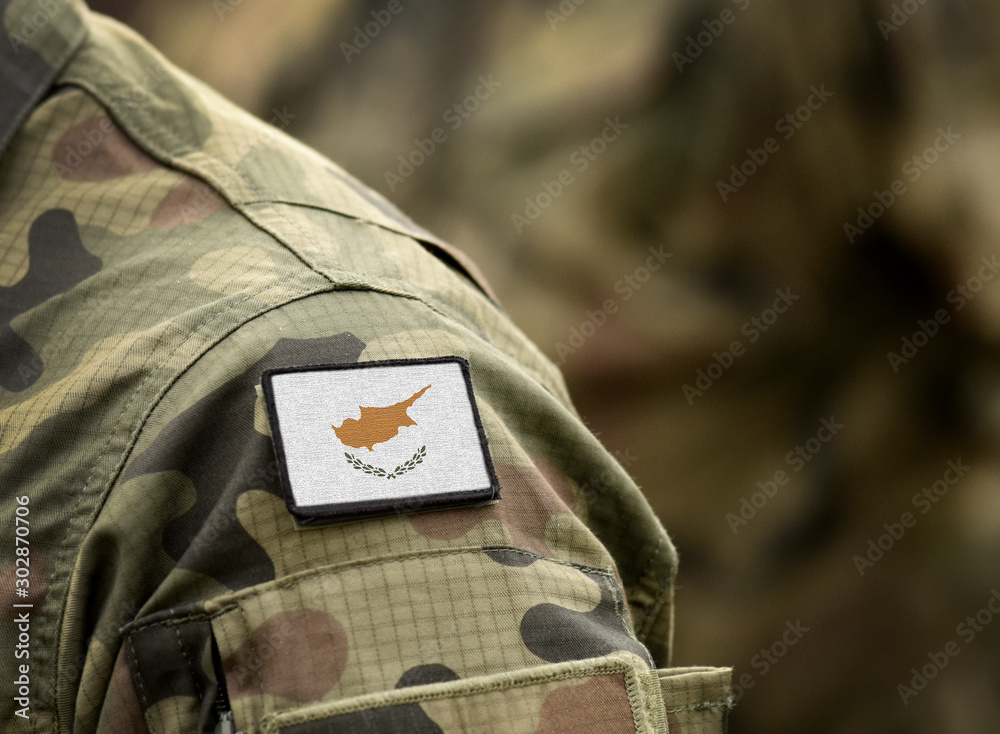 Flag of Cyprus on military uniform. Army, troops, soldiers. Collage ...