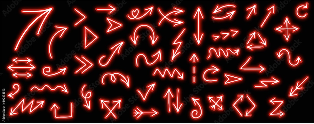 Arrow neon.Arrow red neon vector.Arrow red neon vector set. Stock ...