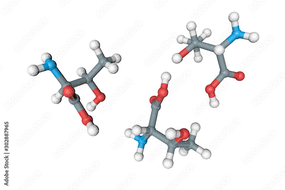 Molecular structure of l-threonine or threonine. Atoms are represented ...