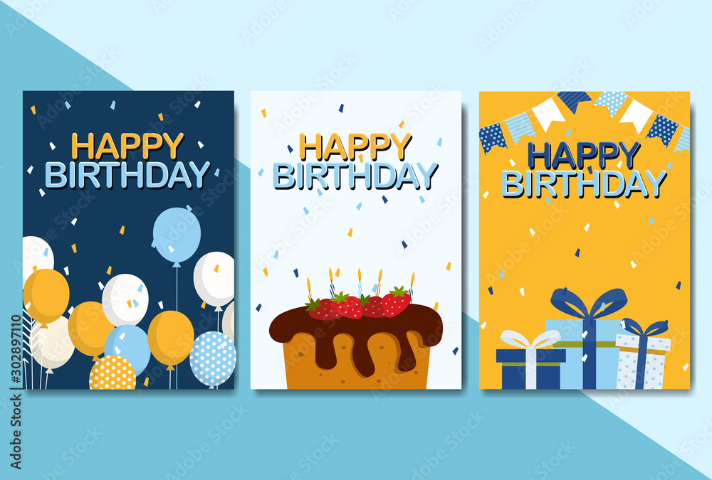 Set of Happy Birthday Poster Stock Vector | Adobe Stock
