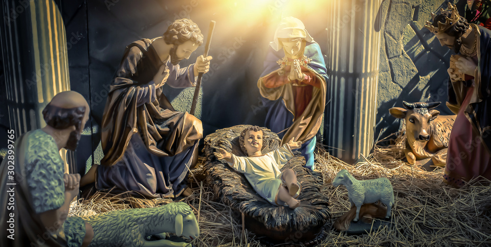 Traditional Christmas scenes and sacred light shining for use in ...