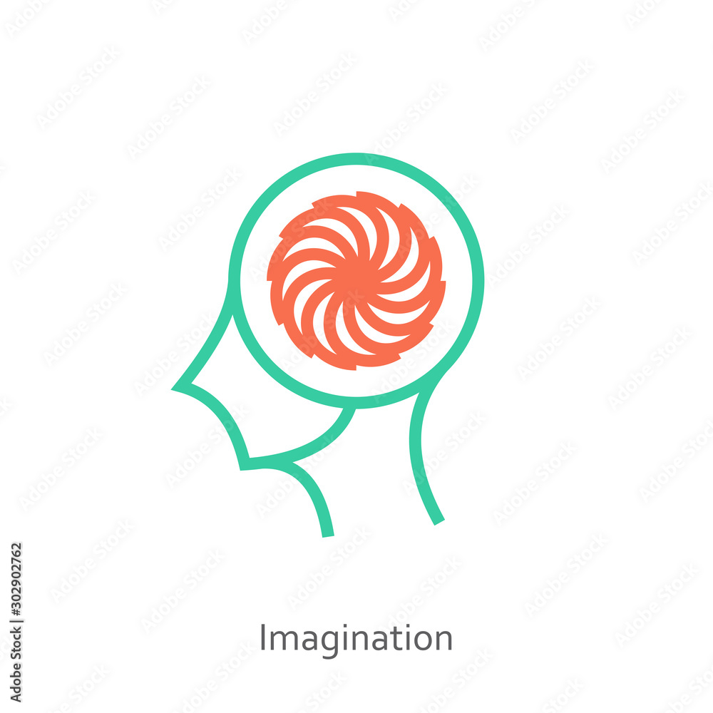 Imagination icon concept in the drawing of human brain isolated on ...