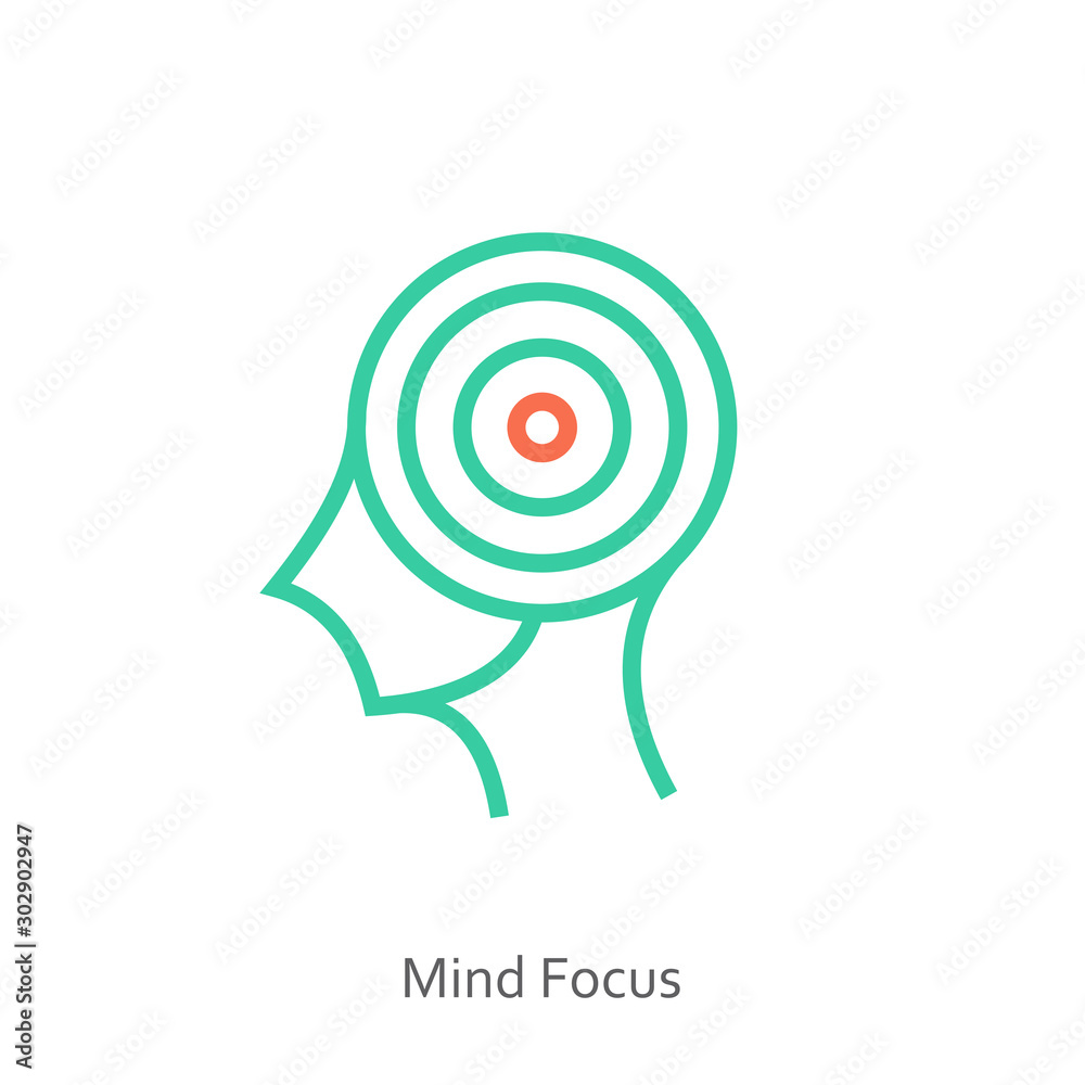 Mind focus icon concept with red point on forehead in the drawing of ...