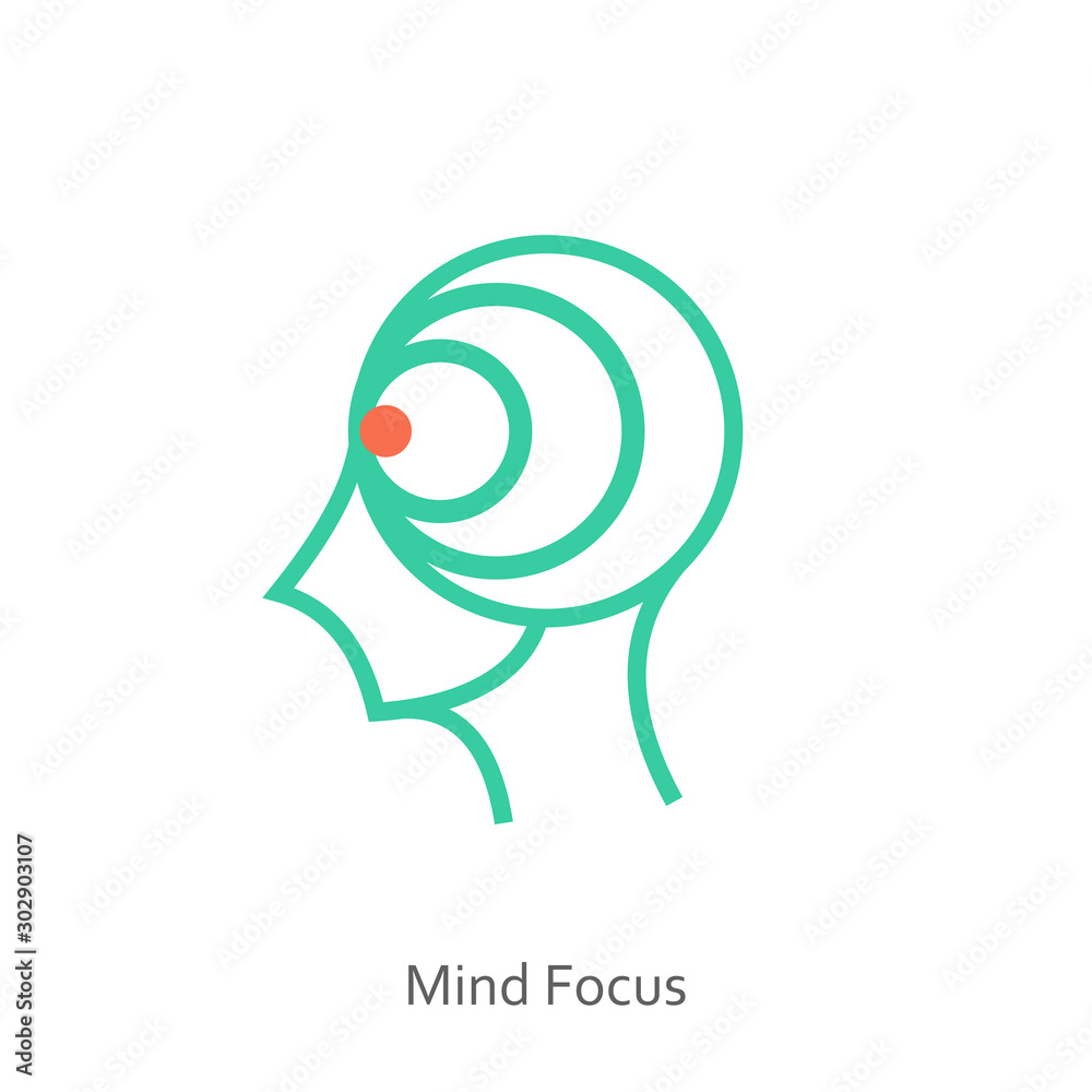 Mind focus icon concept with red point on forehead in the drawing of ...