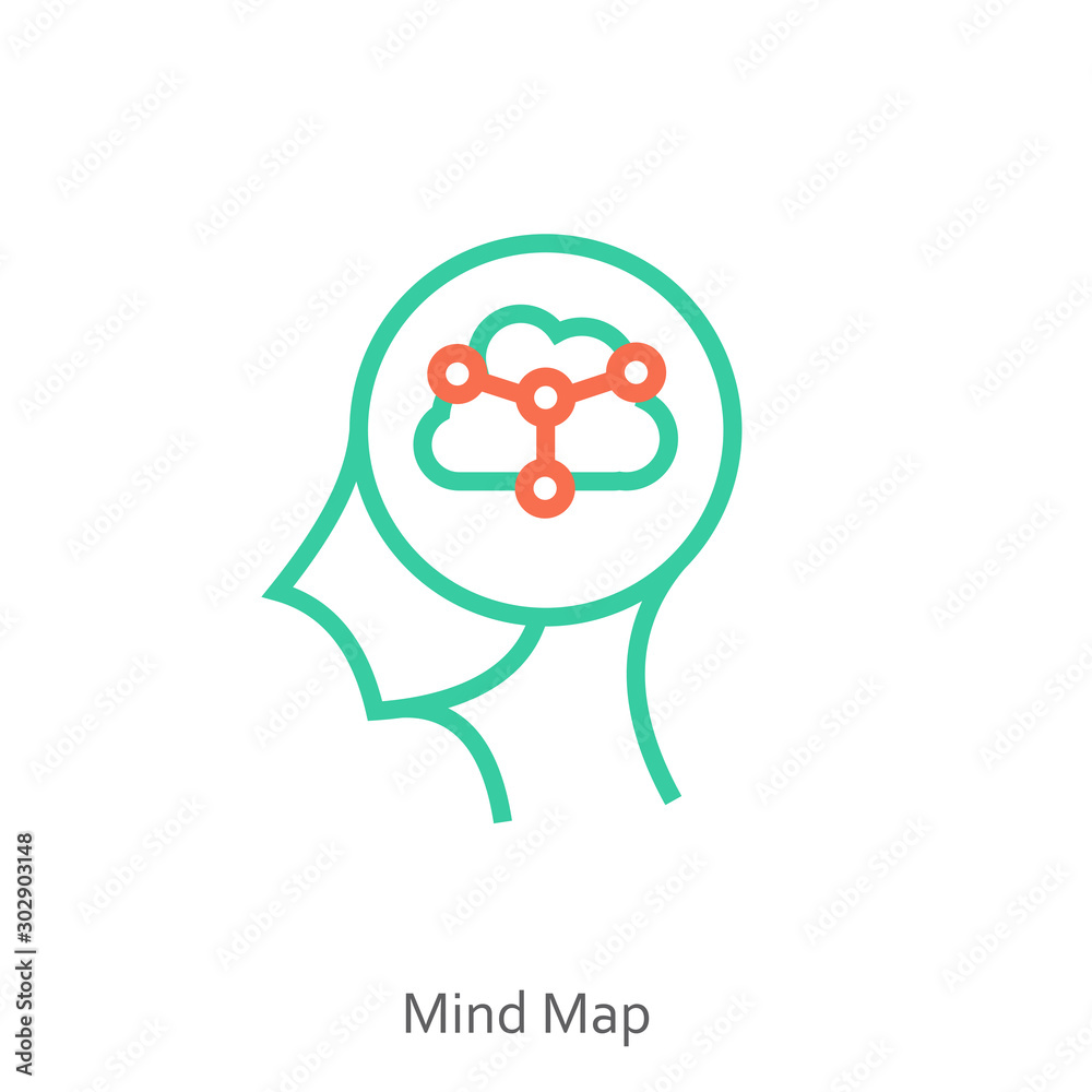 Mind map icon concept with pointer sticks inside in the drawing of ...