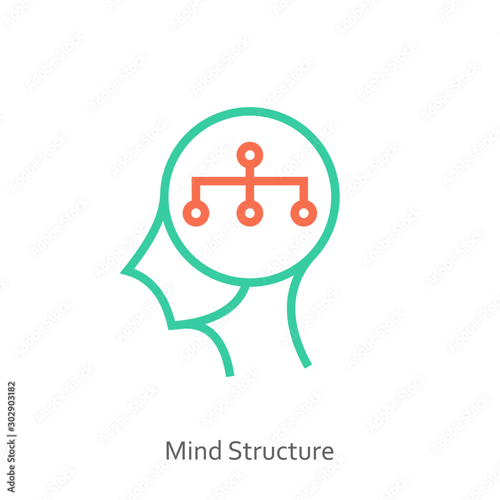 Mind structure icon concept in the drawing of human brain isolated on ...