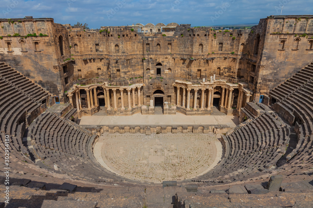 Theater at the Ancient City of Bosra, UNESCO World Heritage. and ruins ...
