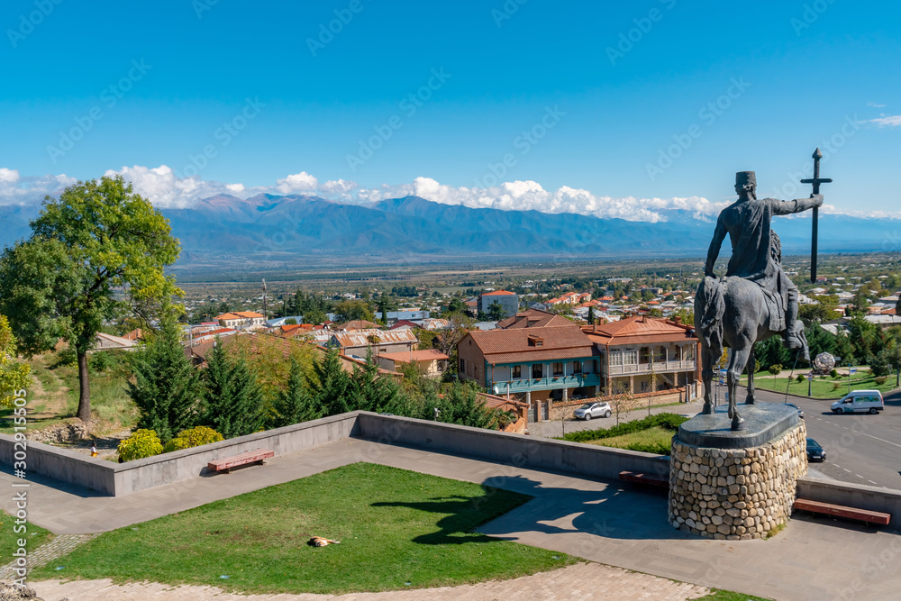 Monument of king Erekle II in Telavi Georgia. Beautiful view of Kakheti ...