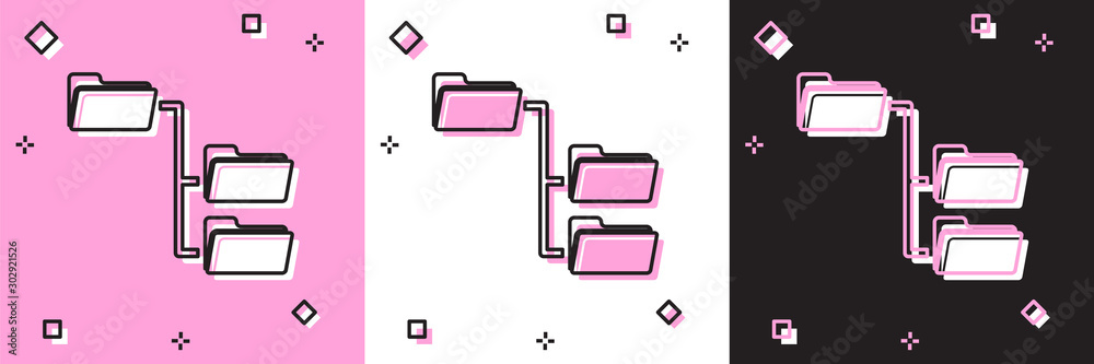 Set Folder tree icon isolated on pink and white, black background ...
