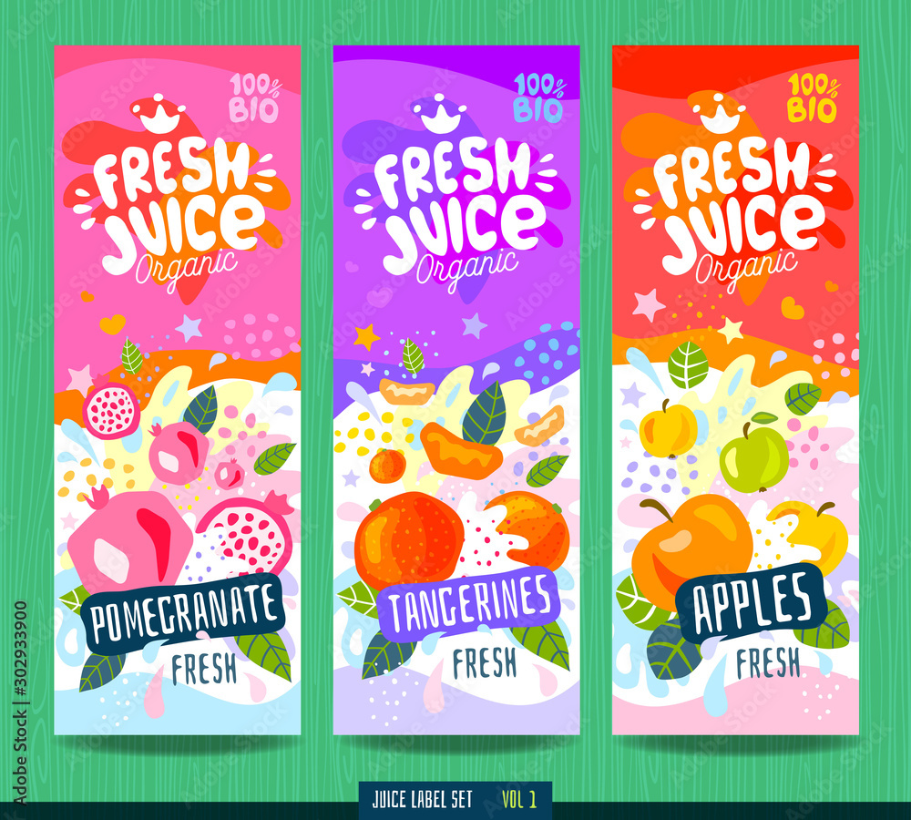 Abstract splash Food label template. Colorful brush stroke. Fruits ...