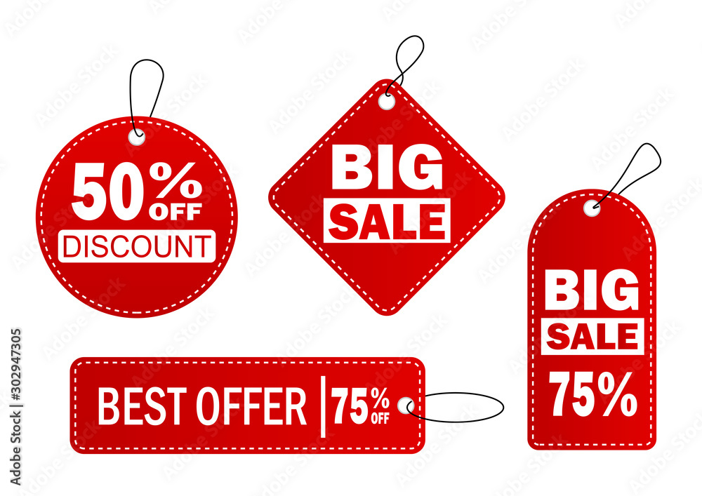 Set of sale tags and stickers, label template. Discount and price tags ...