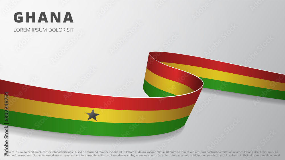 Flag of Ghana. Realistic wavy ribbon with Ghanaian flag colors. Graphic ...