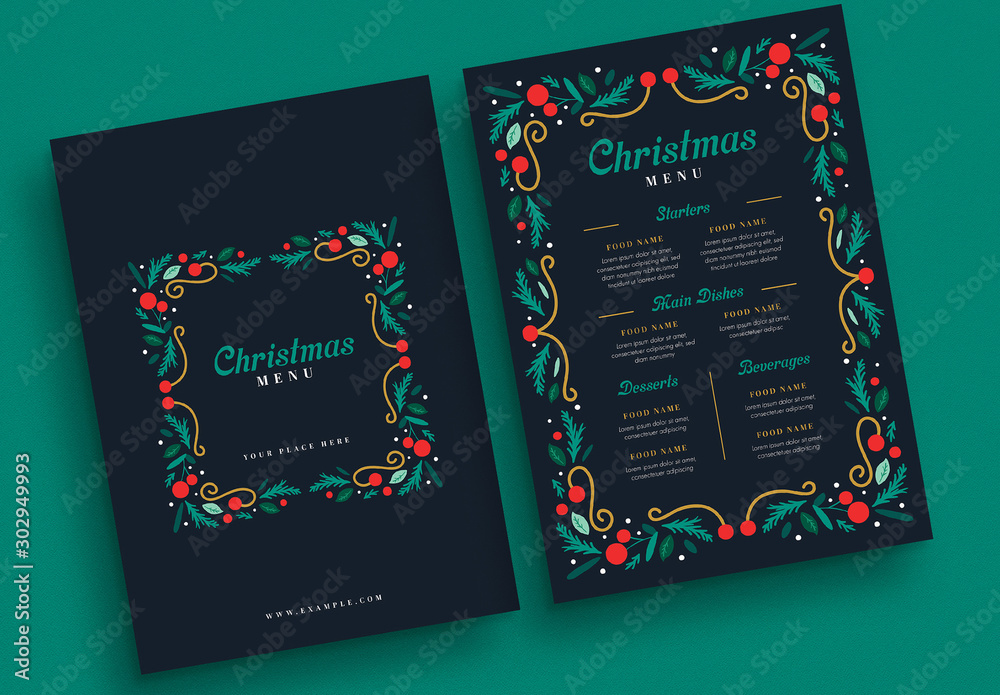 Navy Christmas Themed Menu Layout Stock Template | Adobe Stock
