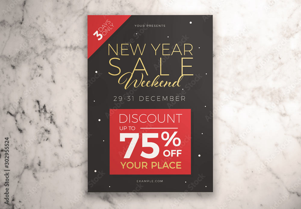 New Year Sale Weekend Flyer Layout with Illustrative Elements Stock ...