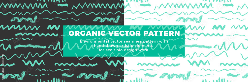Organic seamless pattern vector background. Hand drawn natural elements ...