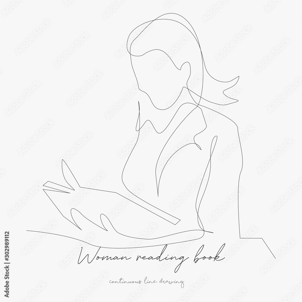 continuous line drawing. woman reading book. simple vector illustration ...