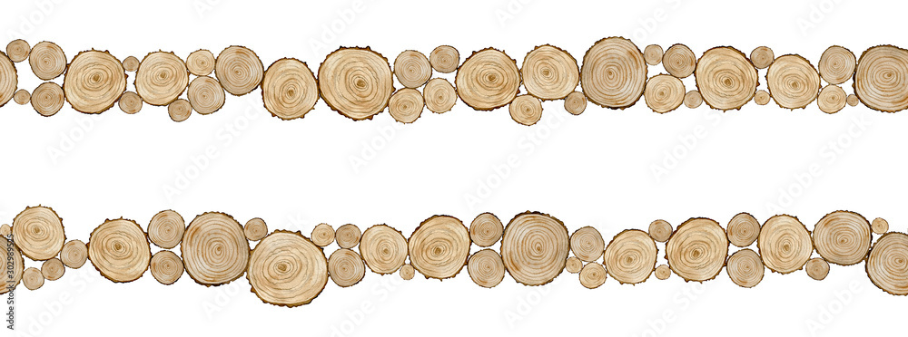 Natural seamless borders made of woodcuts. Header made of tree rings ...