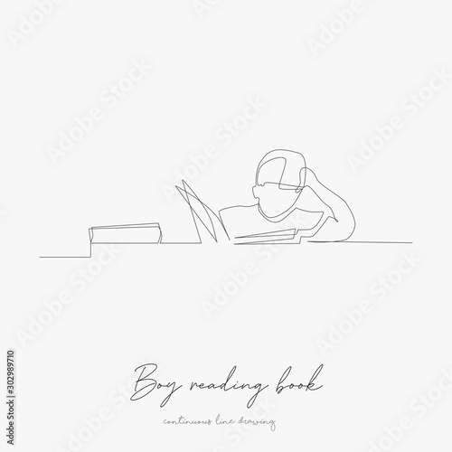 continuous line drawing. boy reading book. simple vector illustration ...