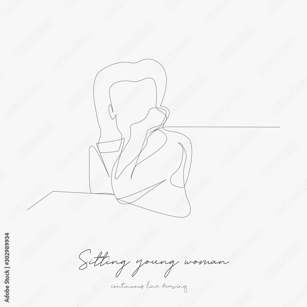 continuous line drawing. sitting young woman. simple vector ...