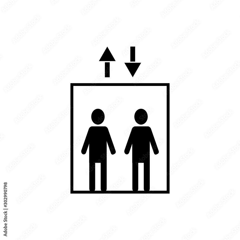 Elevator sign. People in elevator and up and down arrow sign. Stock ...