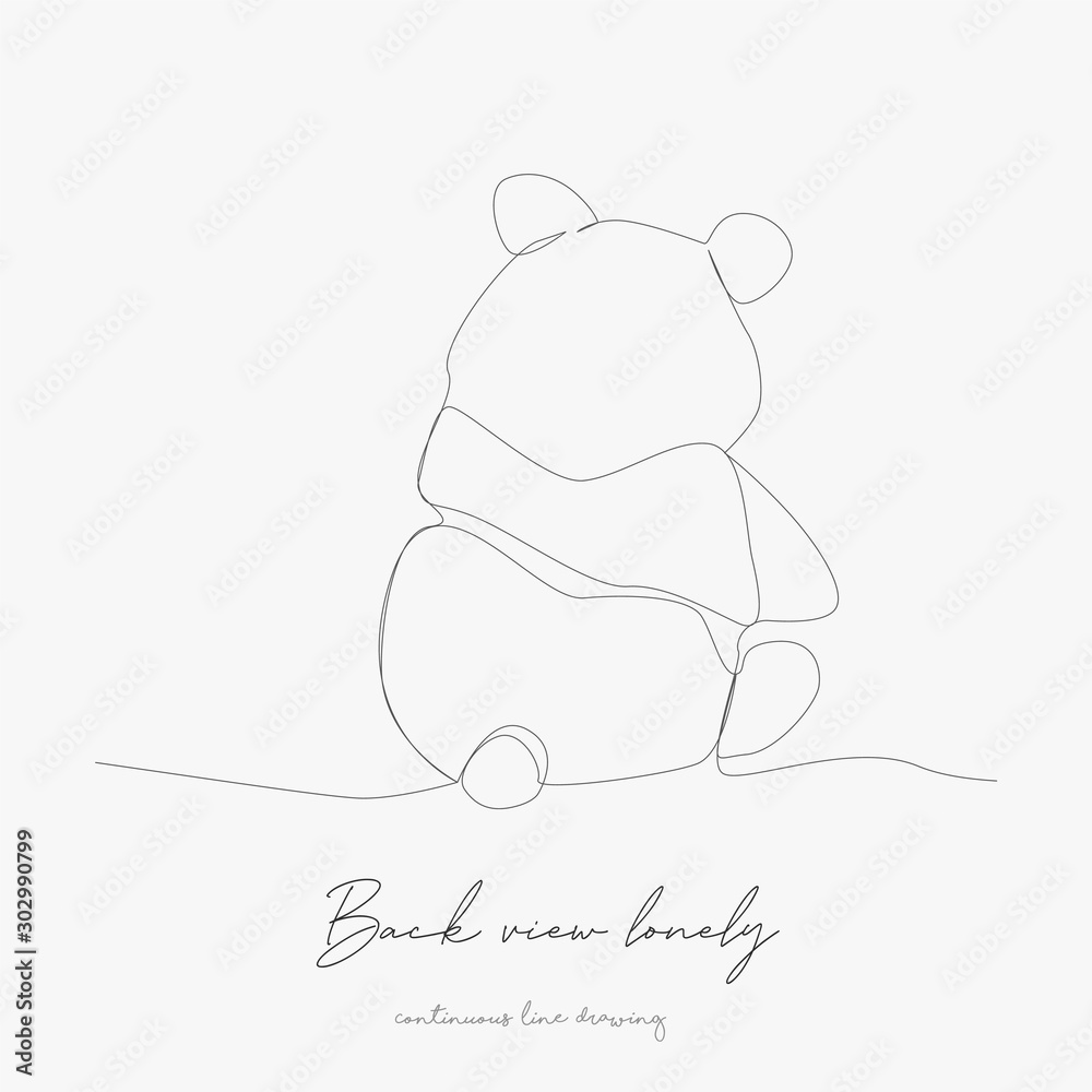continuous line drawing. back view lonely panda. simple vector ...