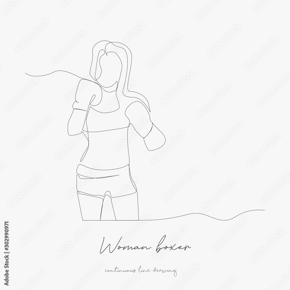 continuous line drawing. woman boxer. simple vector illustration. woman ...