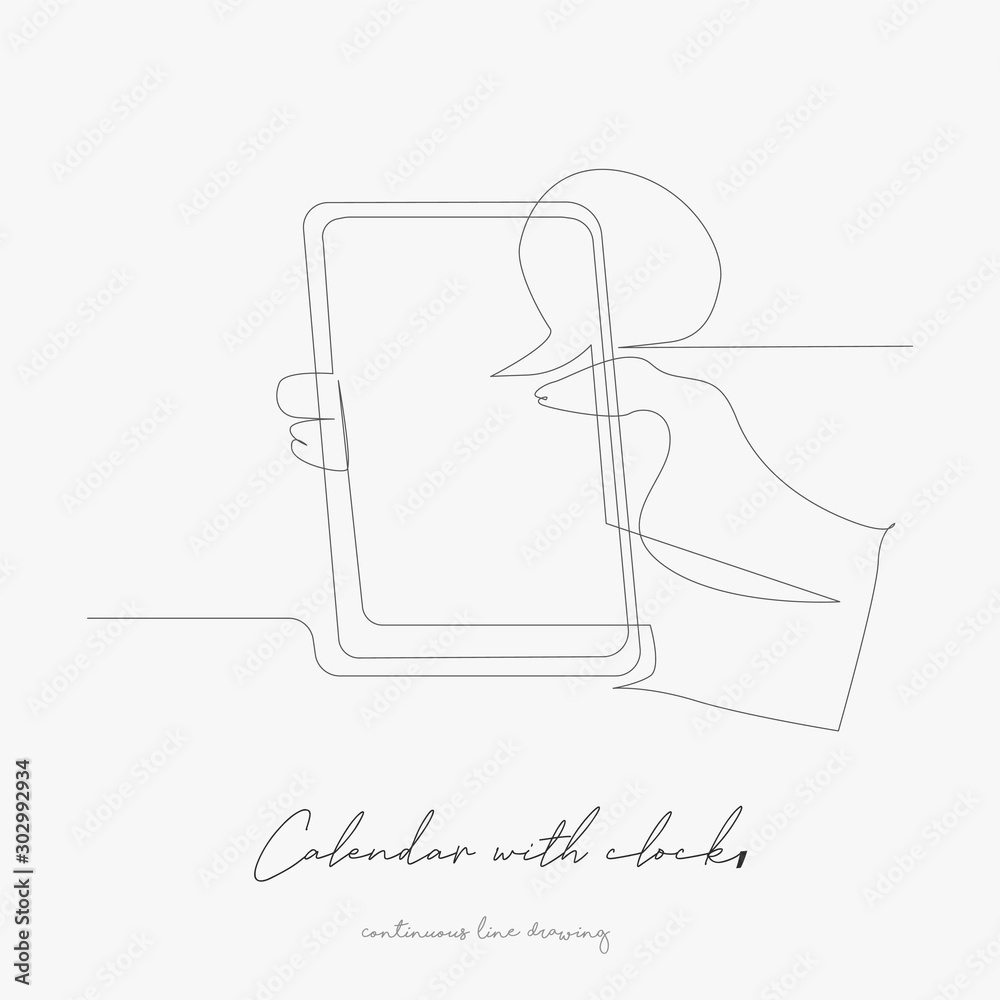 continuous line drawing. calendar with clock, persons. simple vector ...