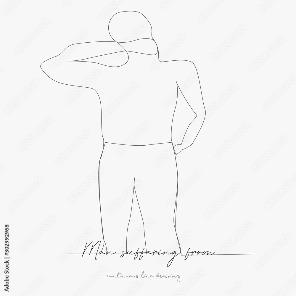 continuous line drawing. man suffering from neck pain. simple vector ...