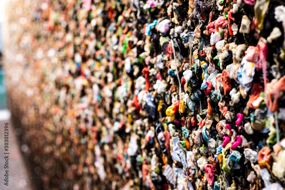 Extreme close up of Seattle Washington's famous multicolored chewing ...