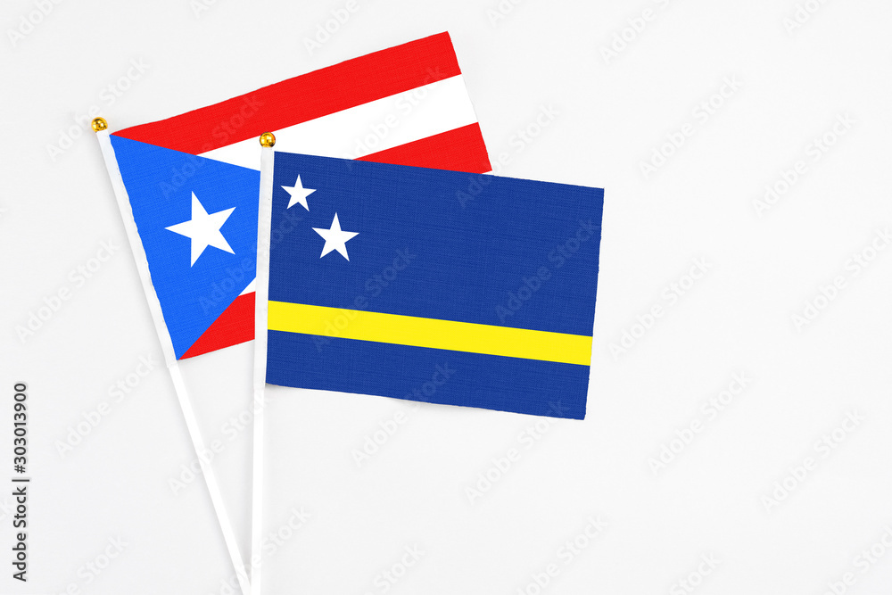 Curacao and Puerto Rico stick flags on white background. High quality ...