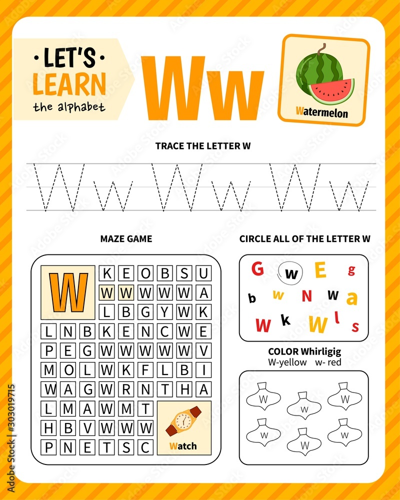 Kids learning material. Worksheet for learning alphabet. Letter W ...